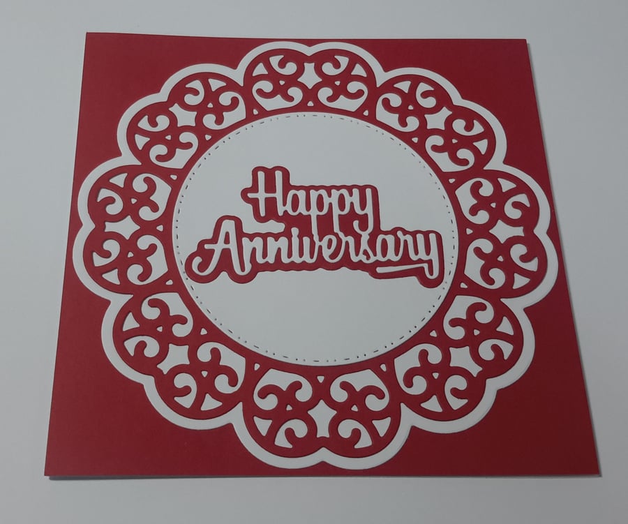 Happy Anniversary Greeting Card - Red and White - Folksy