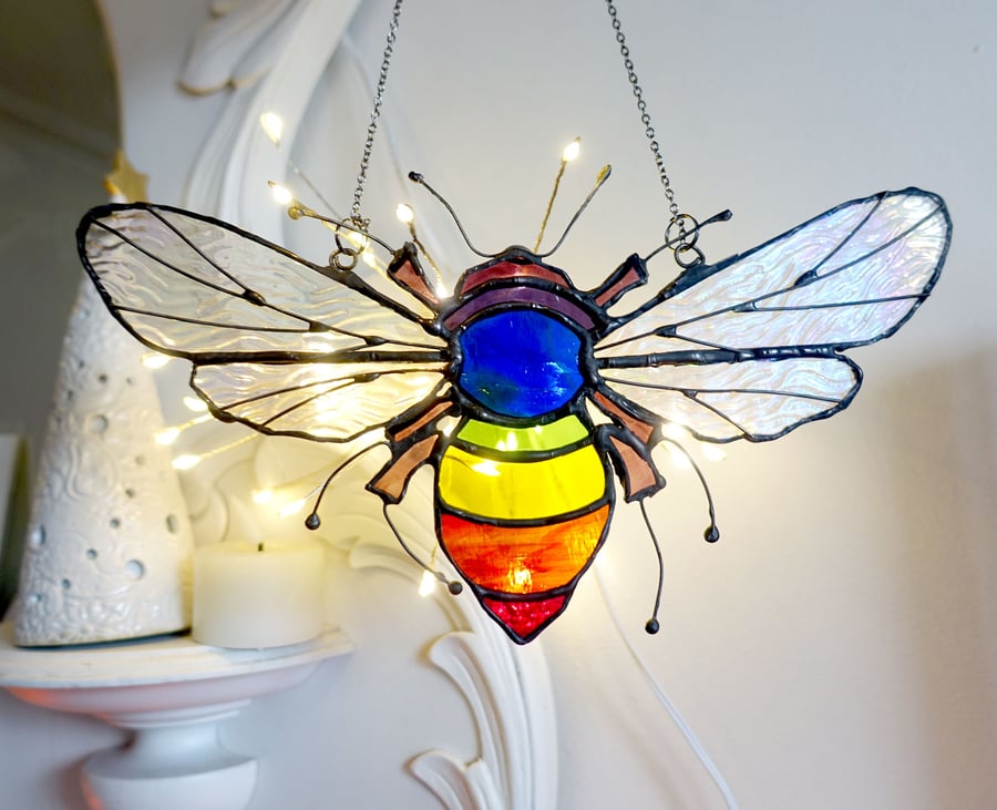 Rainbow Bee Suncatcher Glass Art Suncatcher - Folksy