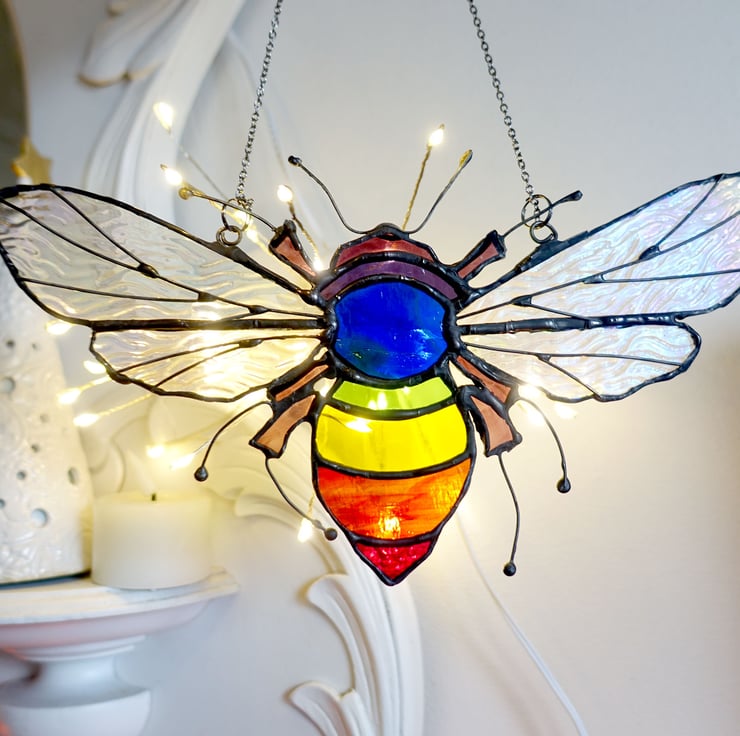 Rainbow Bee Suncatcher Glass Art Suncatcher - Folksy