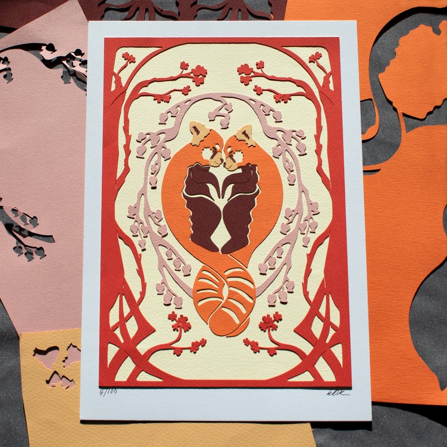 Red Panda Papercut Art A4. Handmade & Signe... - Folksy