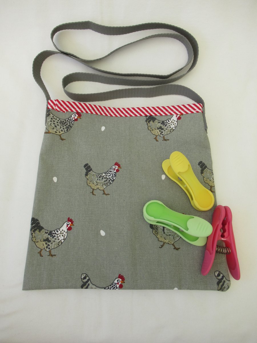 Chicken themed shoulder Peg Bag, Handmade - Folksy