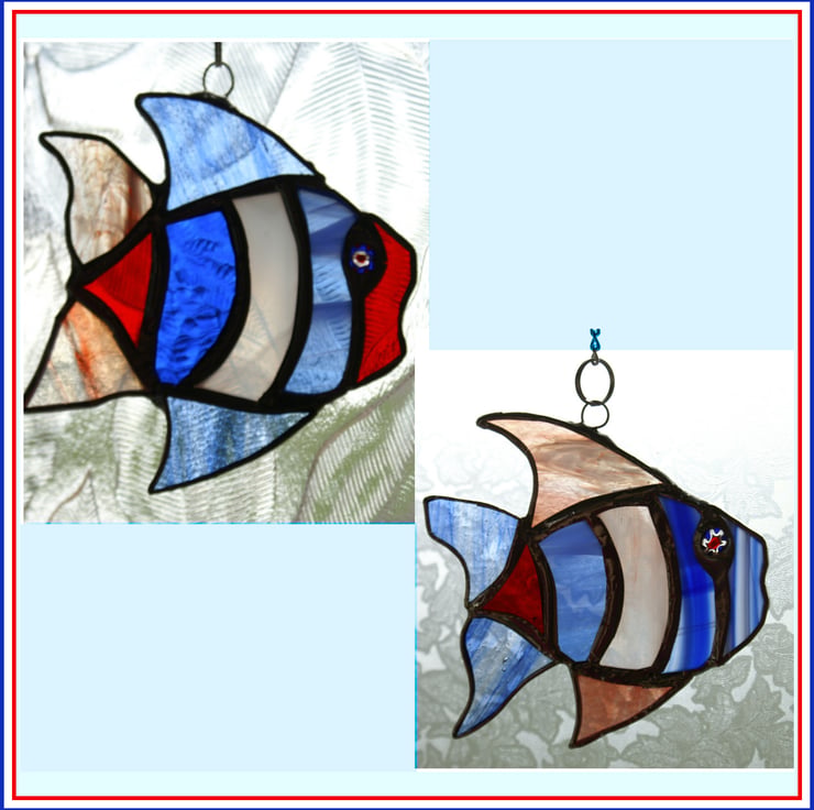 Fish Suncatcher Handmade Stained Glass Red Whit... - Folksy