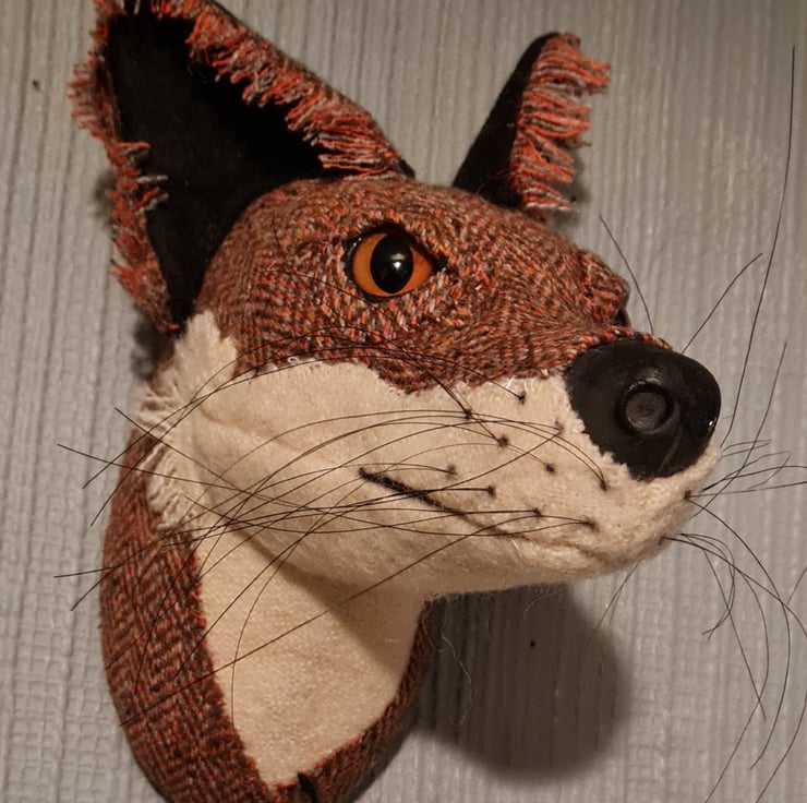 Faux fox wall mount in rust coloured herringbon... - Folksy
