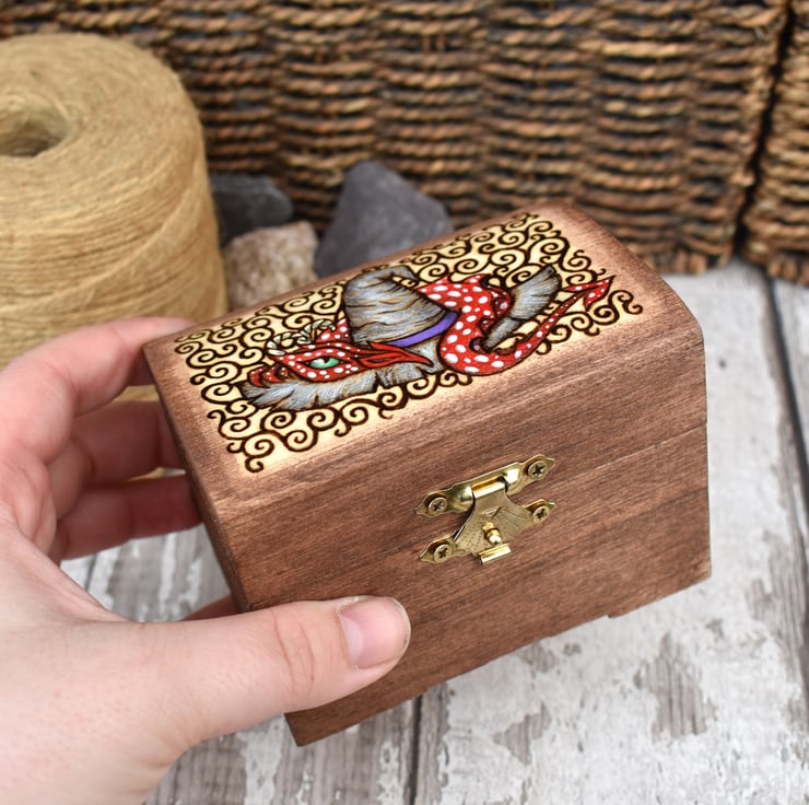 Pyrography dragon and wizard hat box, small rus... - Folksy