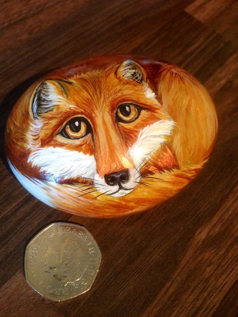 Hand painted rock fox - Folksy
