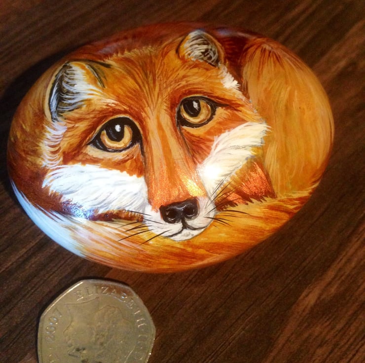 Hand painted rock fox - Folksy