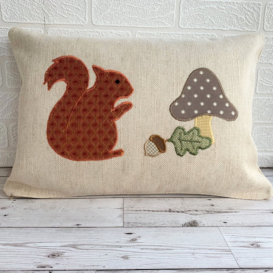 Squirrel cushion with toadstool, acorn and oak ... - Folksy