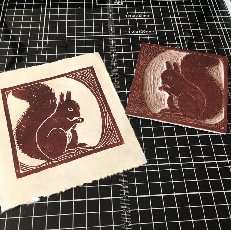 Lino Print - Red Squirrel - Folksy