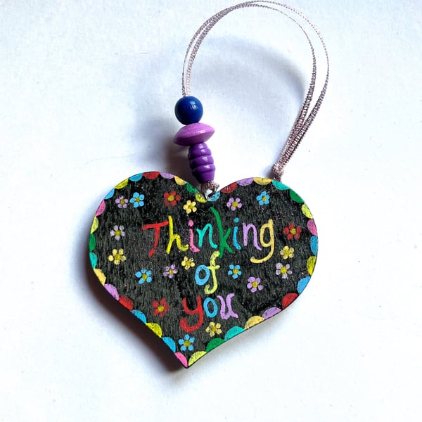 Thinking of you hand painted heart - Folksy