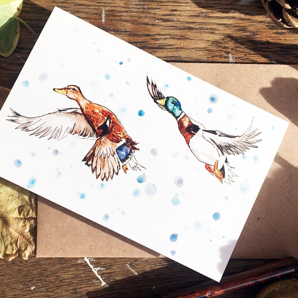 Flying Duck Card Duck Greeting Birthday Thank y... - Folksy