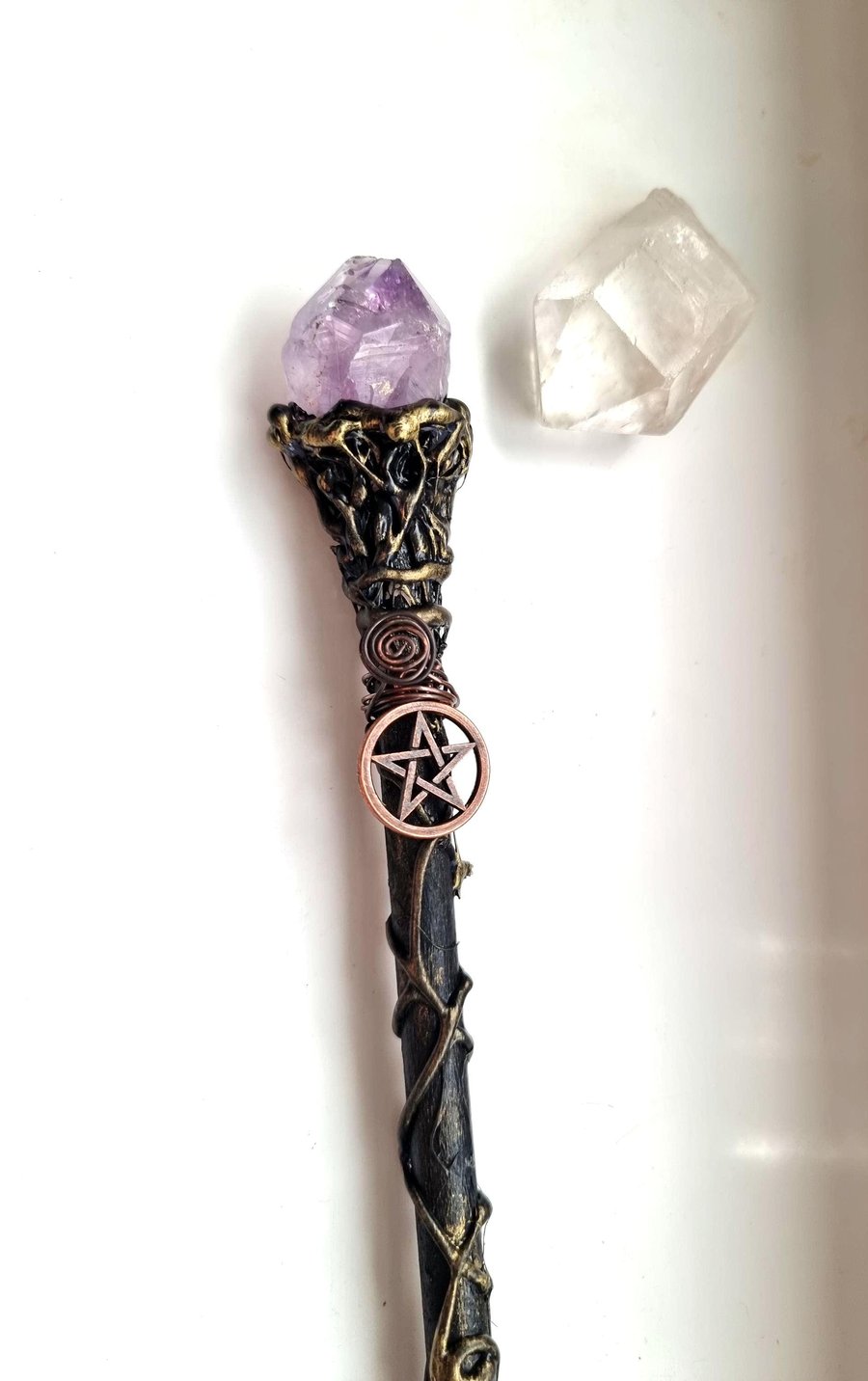 Crystal wand, purple Amethyst, handmade wooden ... - Folksy