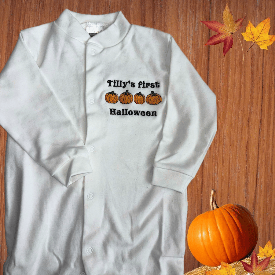 Personalised Embroidered First Halloween Baby Grow - Folksy