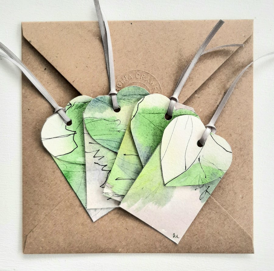Handpainted Gift Tags. Hand Cut Green Abstract ... - Folksy