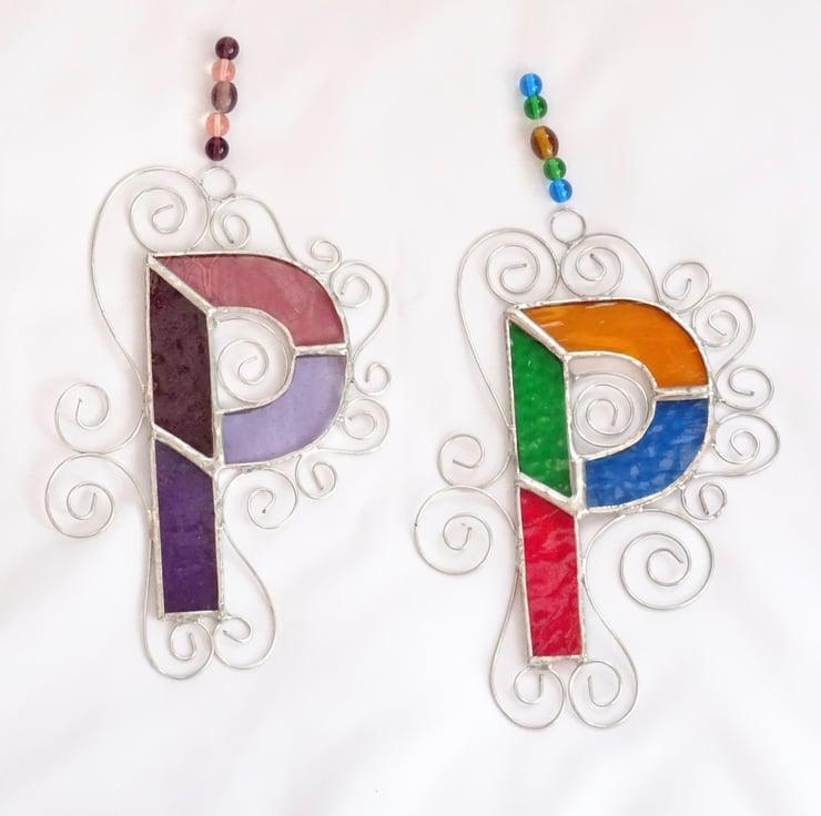 Stained Glass Letter P Suncatcher - Multi - Folksy