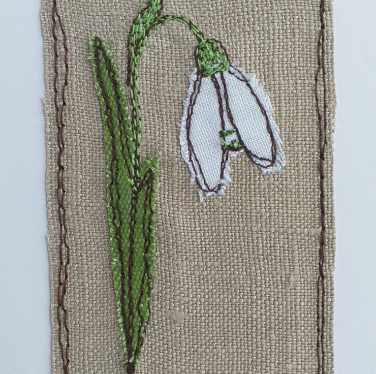 Embroidered Snowdrop 3 Card - Folksy