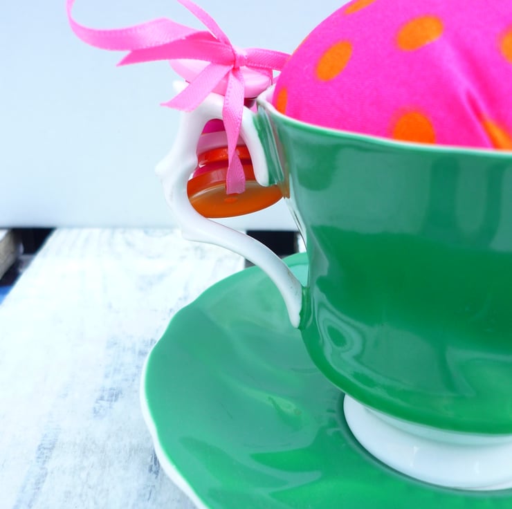 Bright Green Pink Orange Spotty Tea Cup Pin Cus... - Folksy