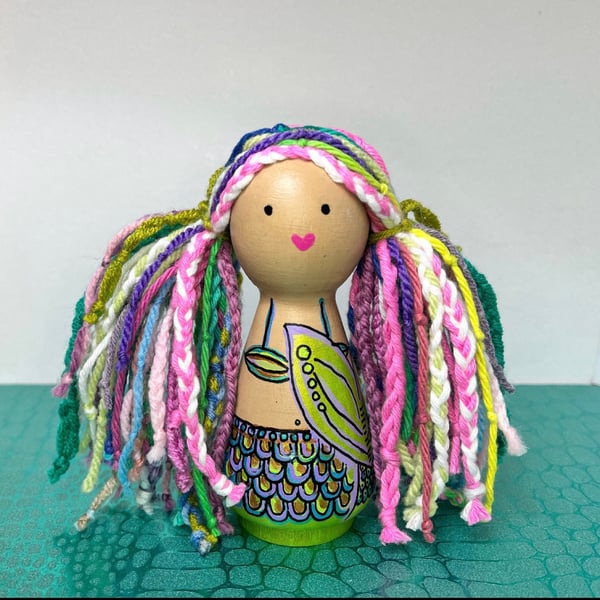 Jumbo Lavender Lime Mermaid Peg Doll Ornament - Folksy