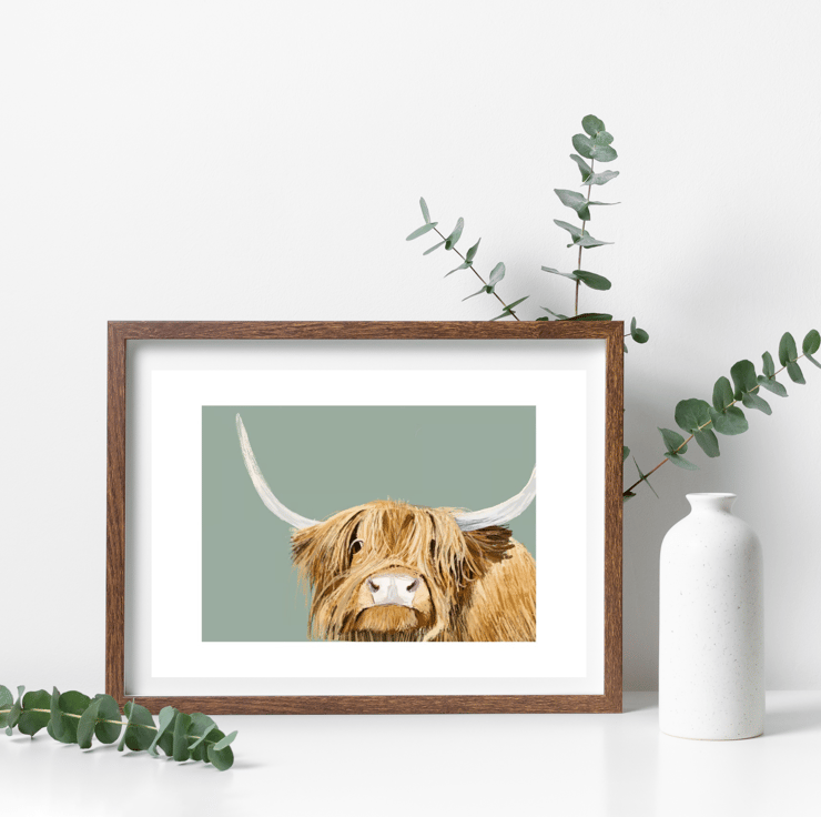 Highland Cow Art Print highland cow drawing ill... - Folksy