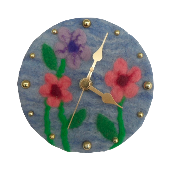 Small clock with felted face in floral design - Folksy