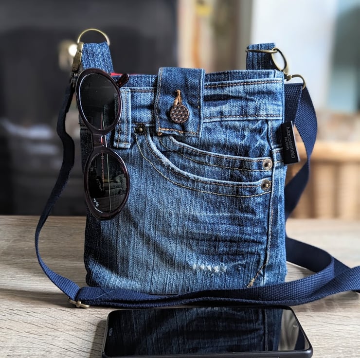 Recycled Grungy Denim Mini Cross Body Crossover... - Folksy