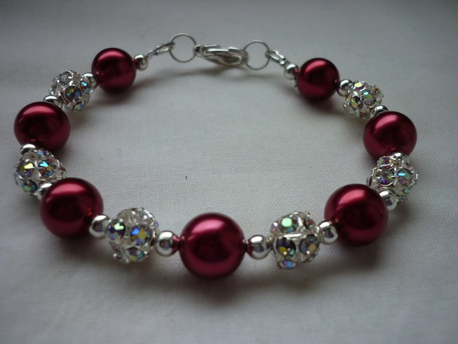 RED AND SILVER RHINESTONE BRACELET. 722 - Folksy