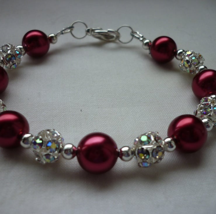 RED AND SILVER RHINESTONE BRACELET. 722 - Folksy