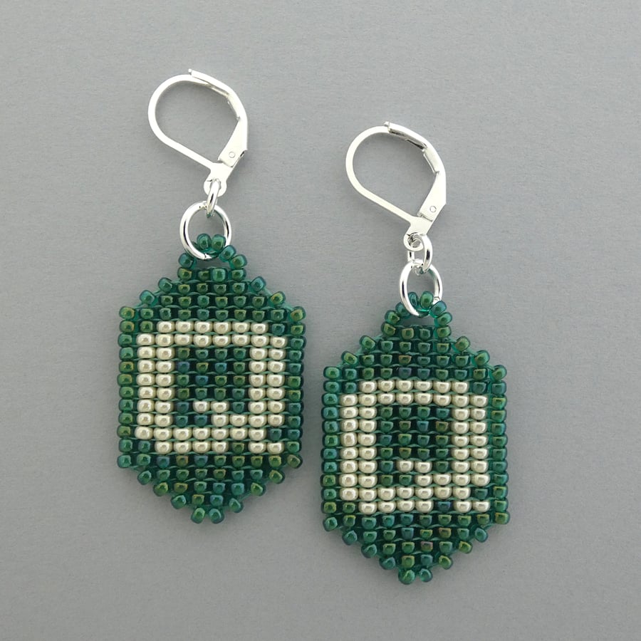 Letter Q glass beaded earrings with silver plat... - Folksy