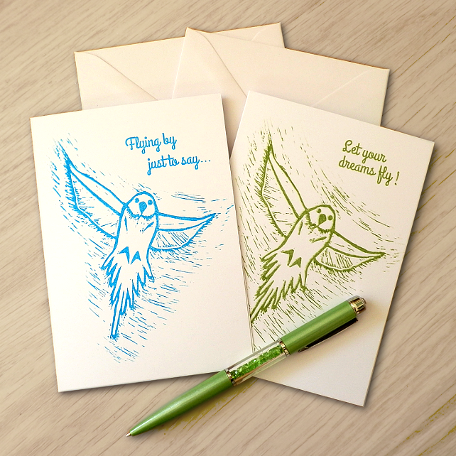 Flying birds, set of two blank cards, flying by... - Folksy