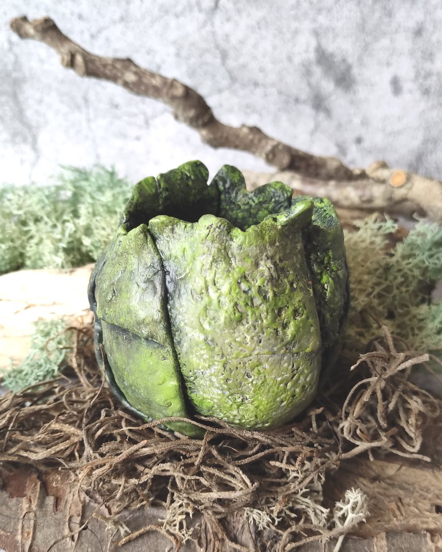 Seed Pod Sculpture, Mossy Stone Clay Vessel, Ha... - Folksy