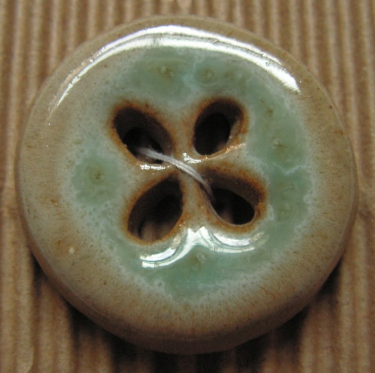2 ceramic circular blue and brown buttons - Folksy