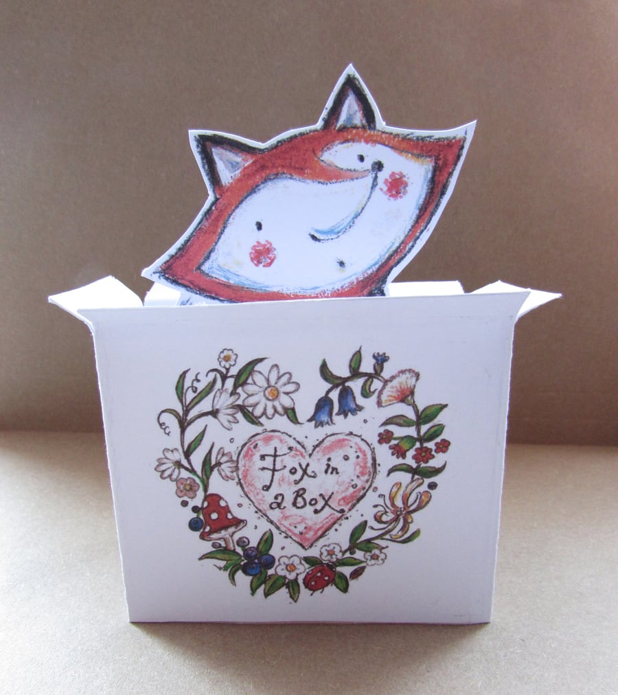 Illustrated Pop-Up Fox in a Box Card - Folksy