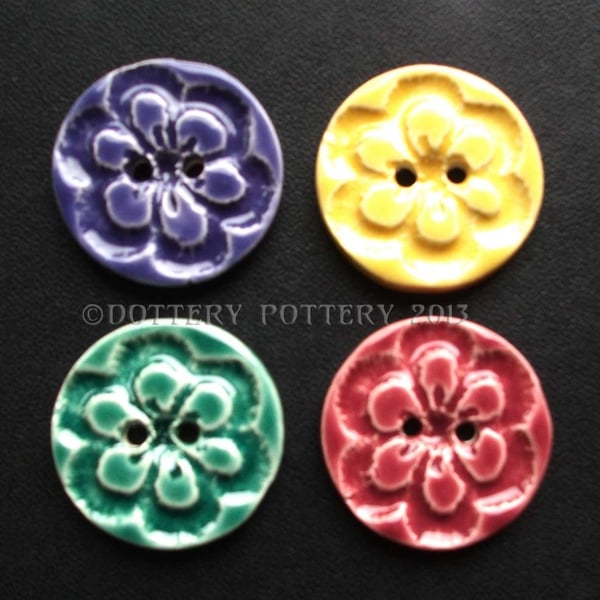 set of four large flower ceramic buttons - Folksy