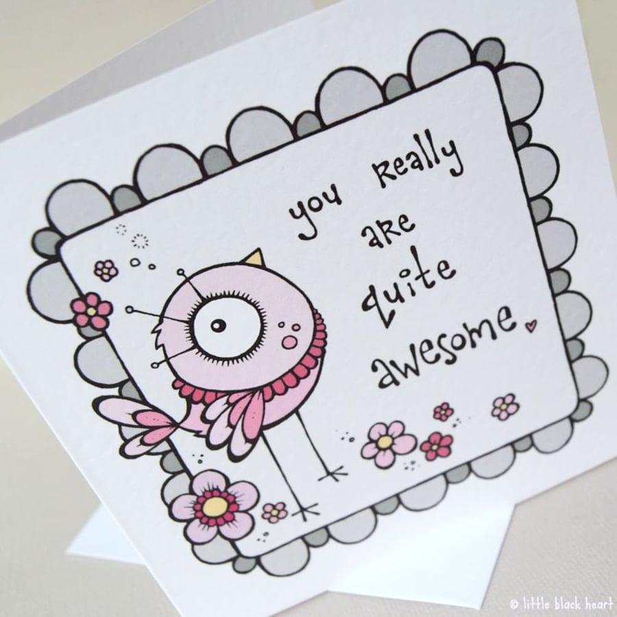quite awesome - greetings card (pink) - Folksy
