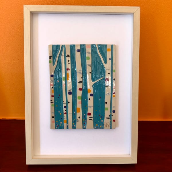 CERAMIC BIRCH TREES TILE - WOODEN FRAME - Folksy