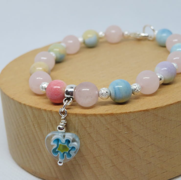 Rainbow Jade and Rose Quartz Bracelet - Folksy