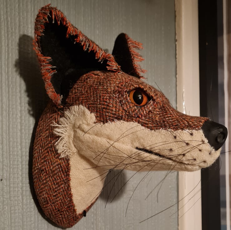 Faux fox wall mount in rust coloured herringbon... - Folksy