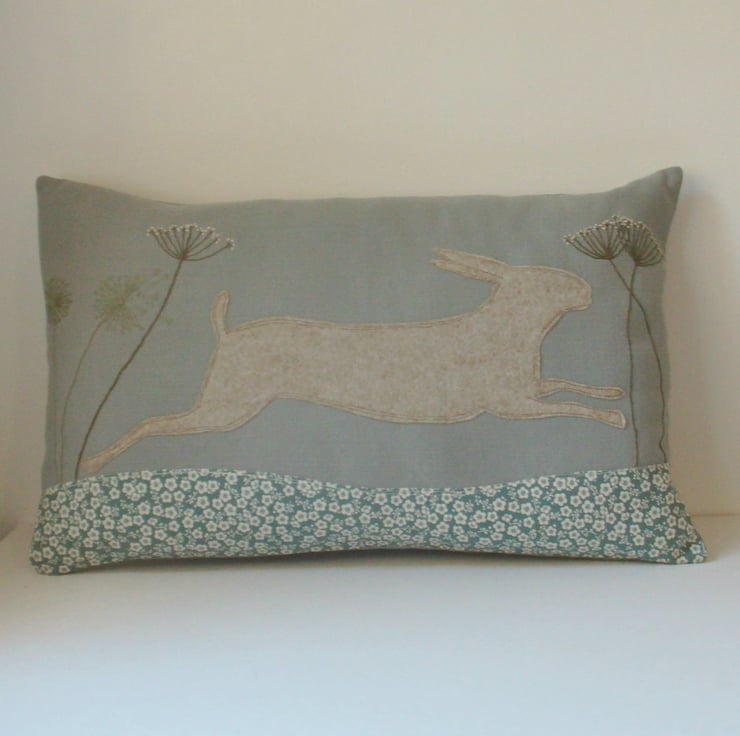 Applique hare cushion,animal pillow,dandelion e... - Folksy