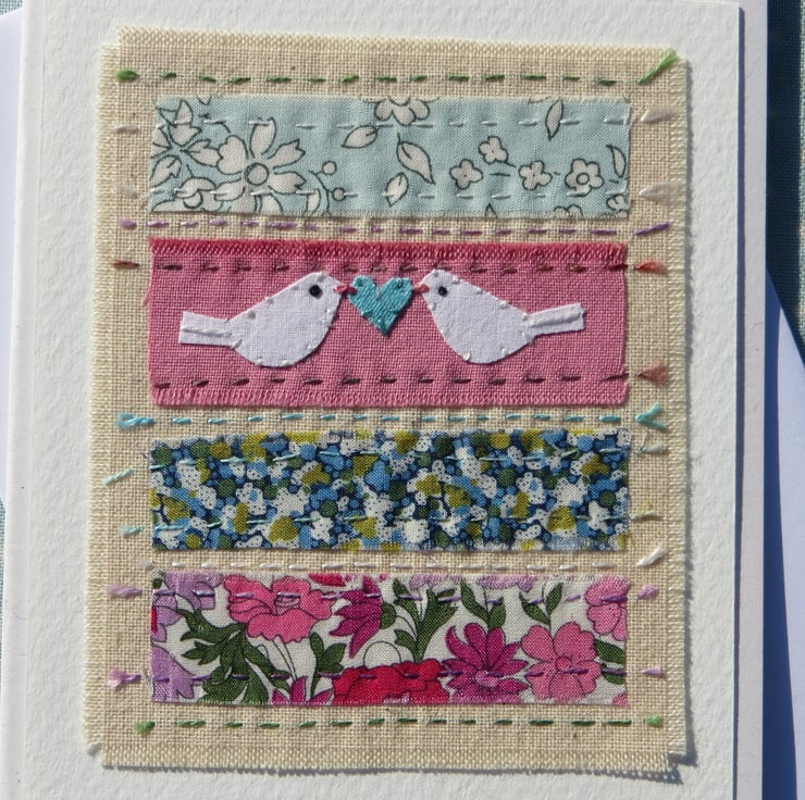 Sweet little hand-stitched card with two doves,... - Folksy