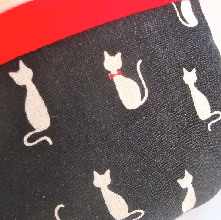 Cotton and red velvet Coin Purse - Cat coin Pu... - Folksy