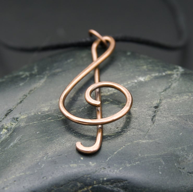 Hammered Copper Treble Clef Pendant - Folksy