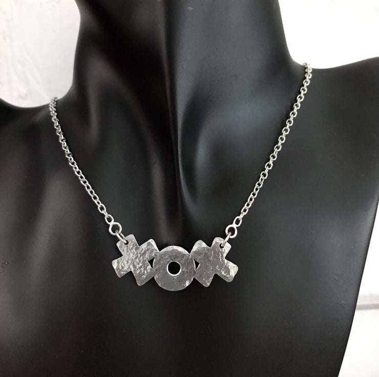 Sterling silver XOX necklace kisses and hugs - Folksy