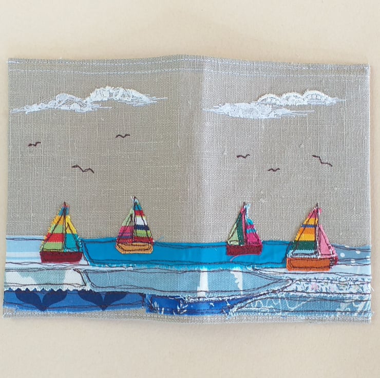 A6 Notebook with an Embroidered Seascape on a R... - Folksy