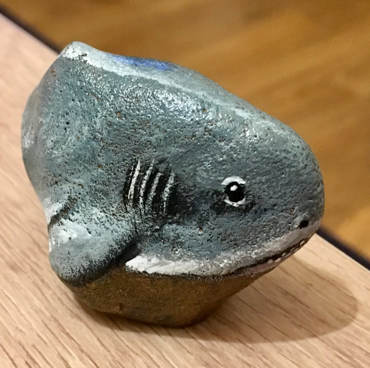 Shark hand painted pebble garden rock art pet ... - Folksy