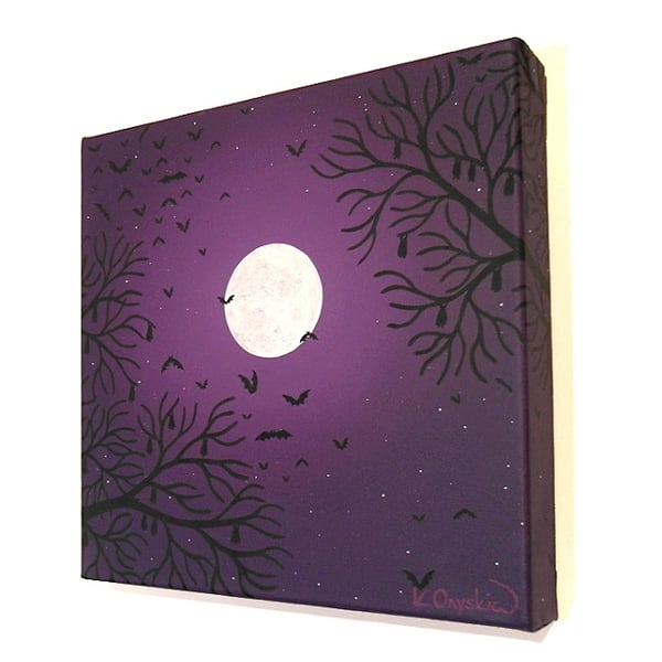 Sold - Moonlit Bats Acrylic Art - purple night ... - Folksy
