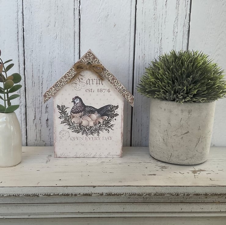 Chicken Plaque, House Shaped Decoupaged Wall Ha... - Folksy