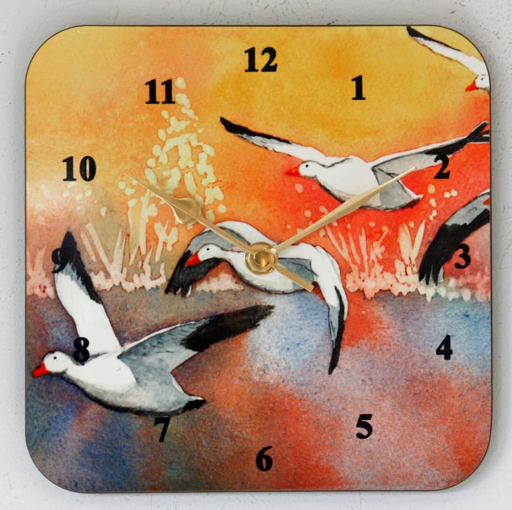 Wall Clock - Flock of Geese from original drawings - Folksy