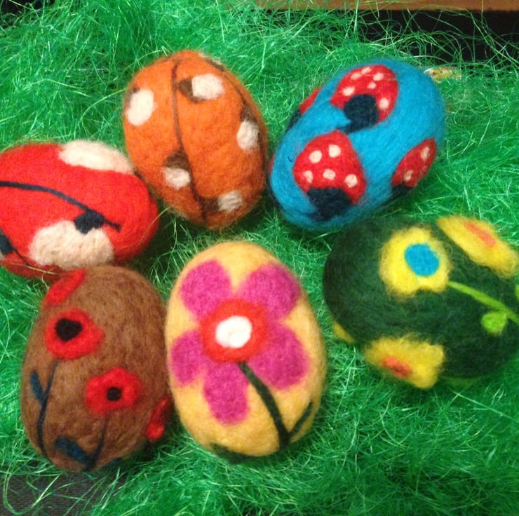 Set of 6 Felted Easter Eggs, Needle Felt Easter... - Folksy
