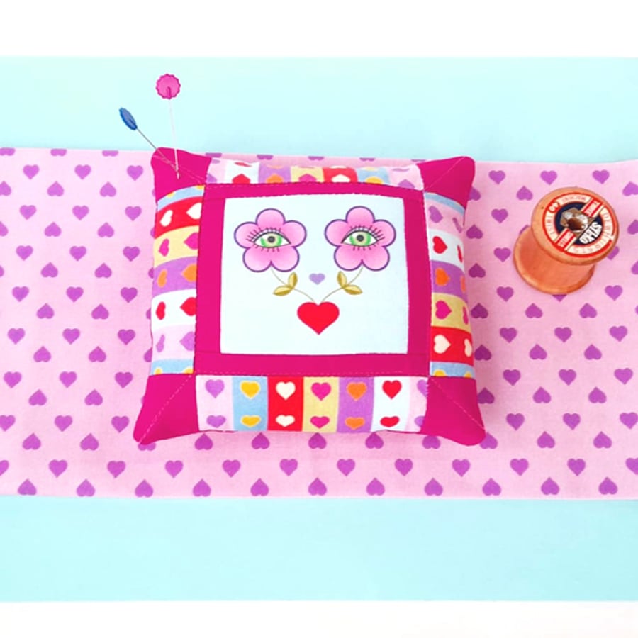 Flower Power Patchwork Pincushion - Folksy