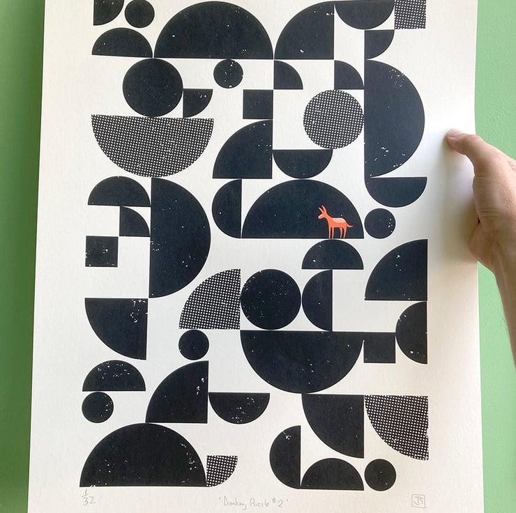 Donkey Puzzle No.2 A2 two-colour screen-print - Folksy