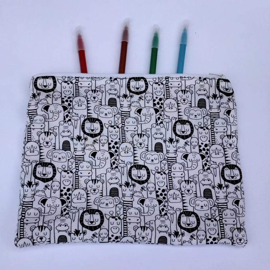 Jungle Animals Pencil Case to Colour, Large Pen... - Folksy